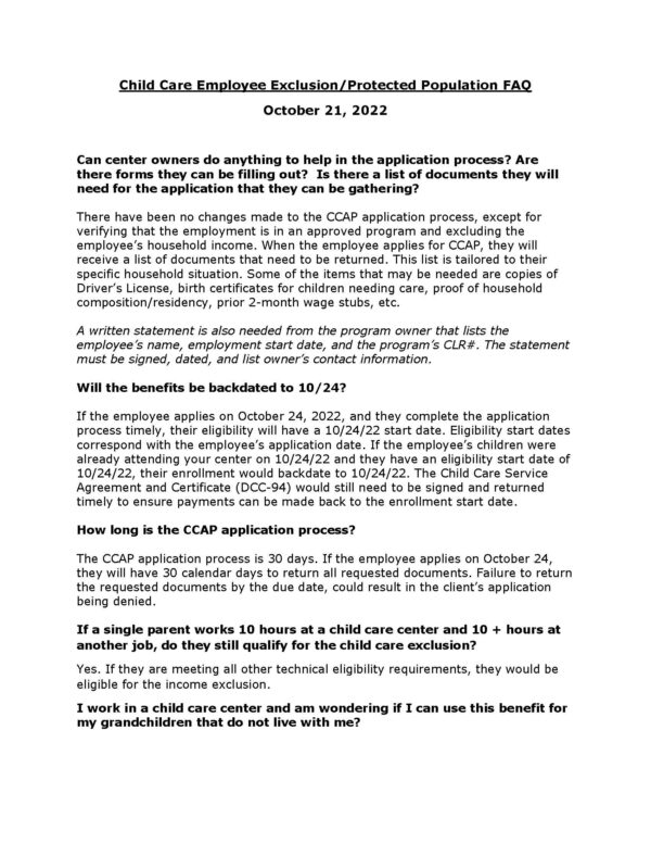Child Care Employee Exclusion FAQ_Page_1 - Community Coordinated Child Care